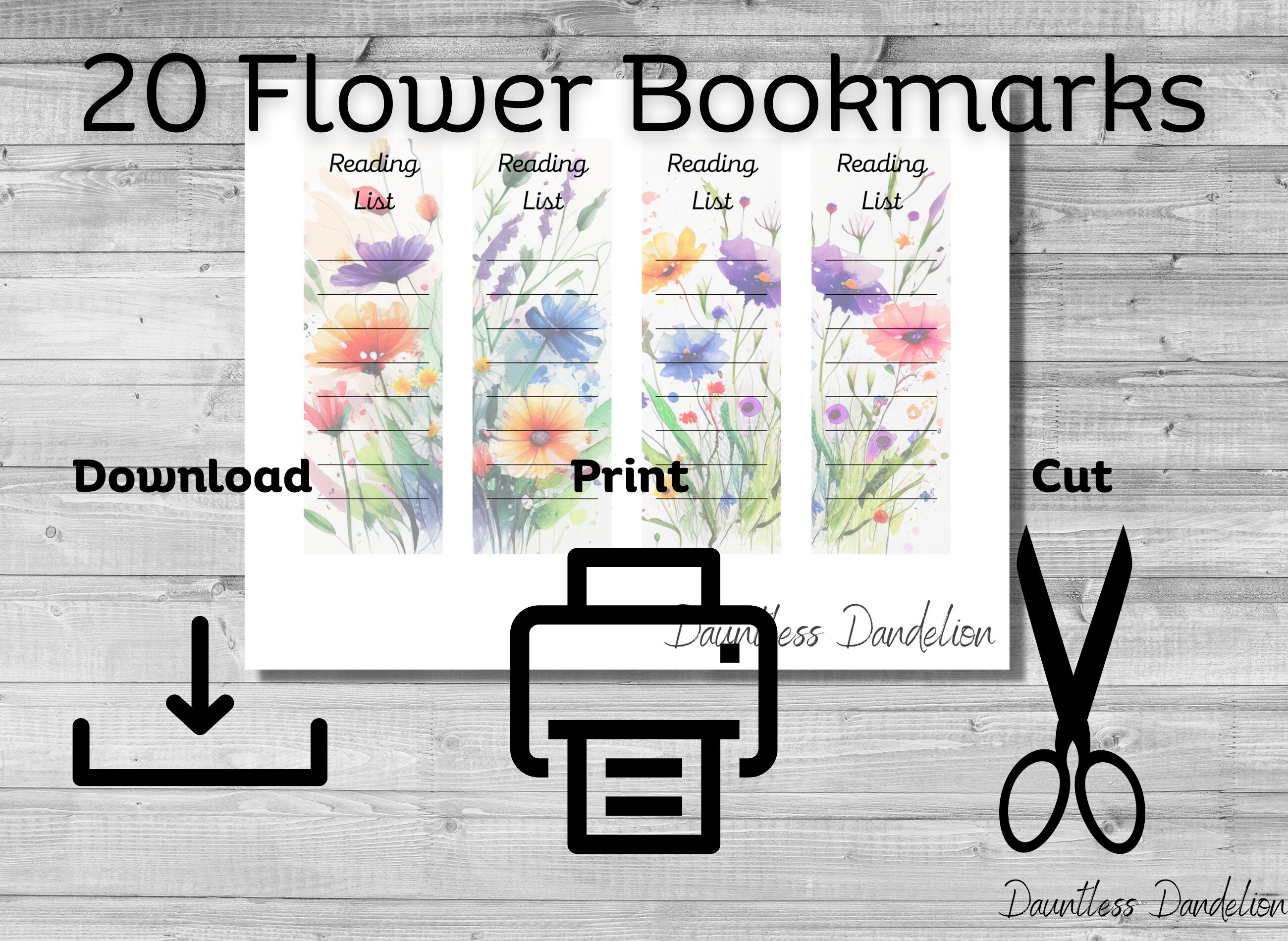 Flower Bookmarks, Printable Bookmarks, Bookmarks With Reading List, Set ...