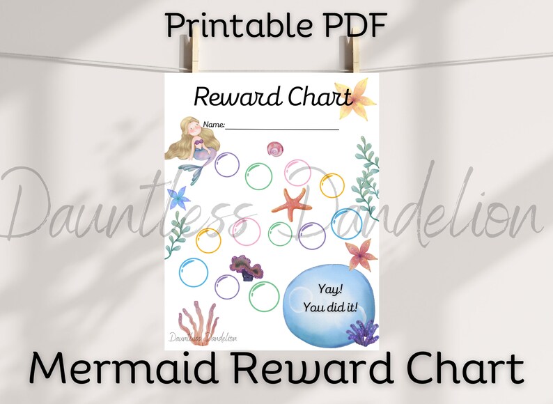 Reward Chart, Kids Reward Chart, Mermaid Reward Chart, Potty Training ...