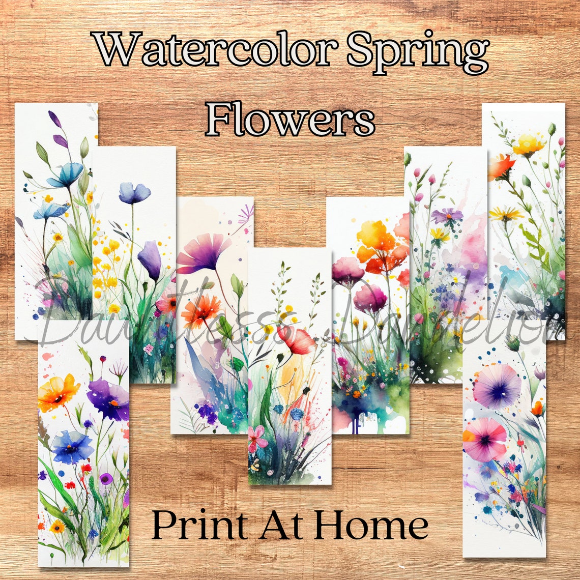 Flower Bookmarks, Spring Flowers, Watercolor Bookmarks, Printable ...