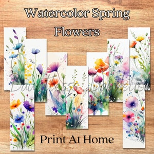 Flower Bookmarks, Spring Flowers, Watercolor Bookmarks, Printable ...