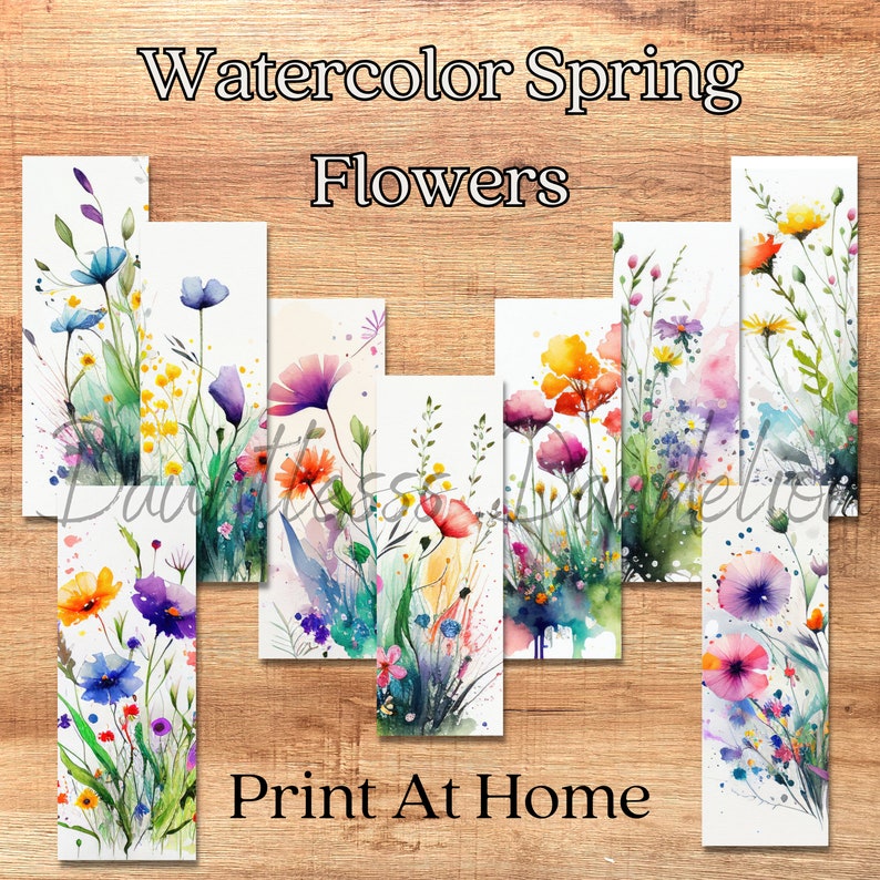 Flower Bookmarks, Spring Flowers, Watercolor Bookmarks, Printable ...