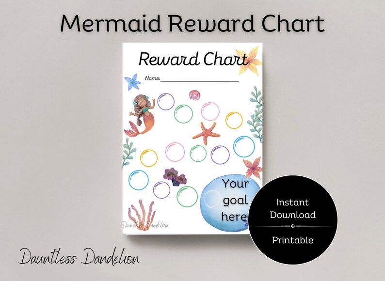 Mermaid Reward Chart, Kids Reward Chart, Minimal Reward Chart, Potty ...
