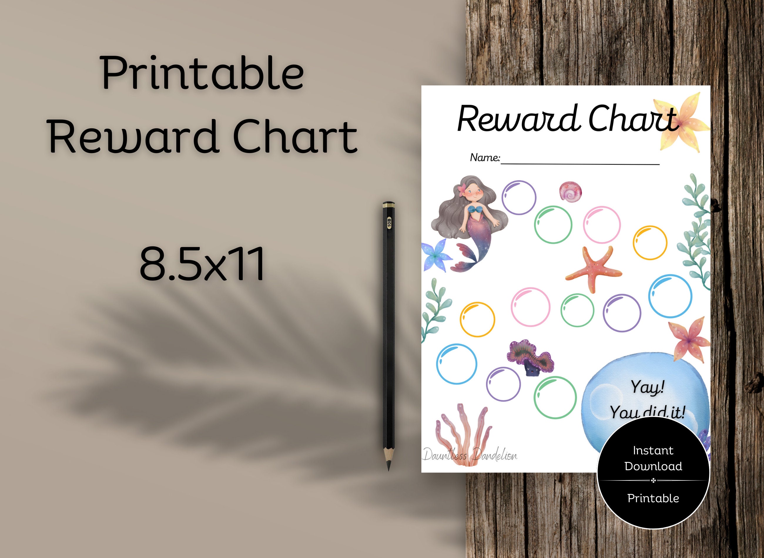 Printable Mermaid Reward Chart for Kids - Etsy