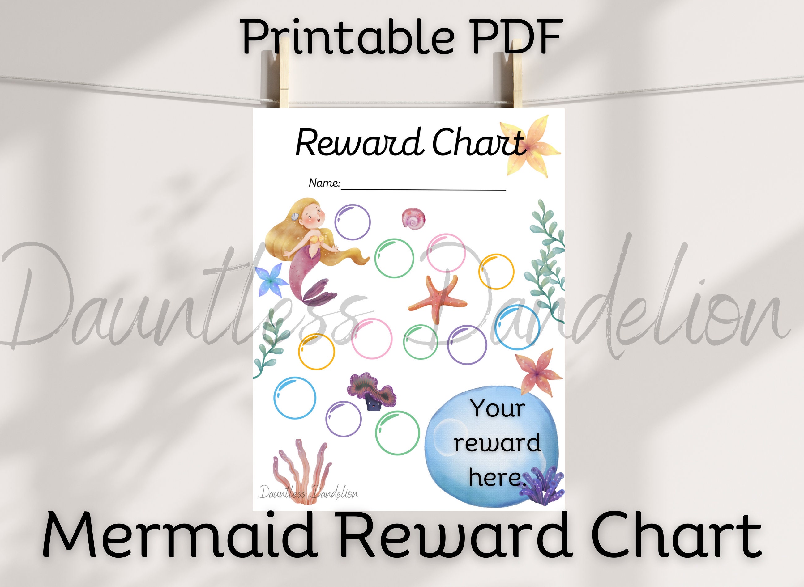Mermaid Reward Chart, Kids Reward Chart, Motivation Printable ...