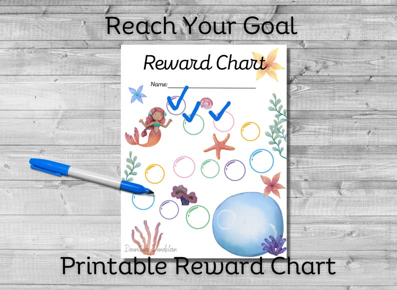 Mermaid Reward Chart, Kids Reward Chart, Motivational Goal Setting ...