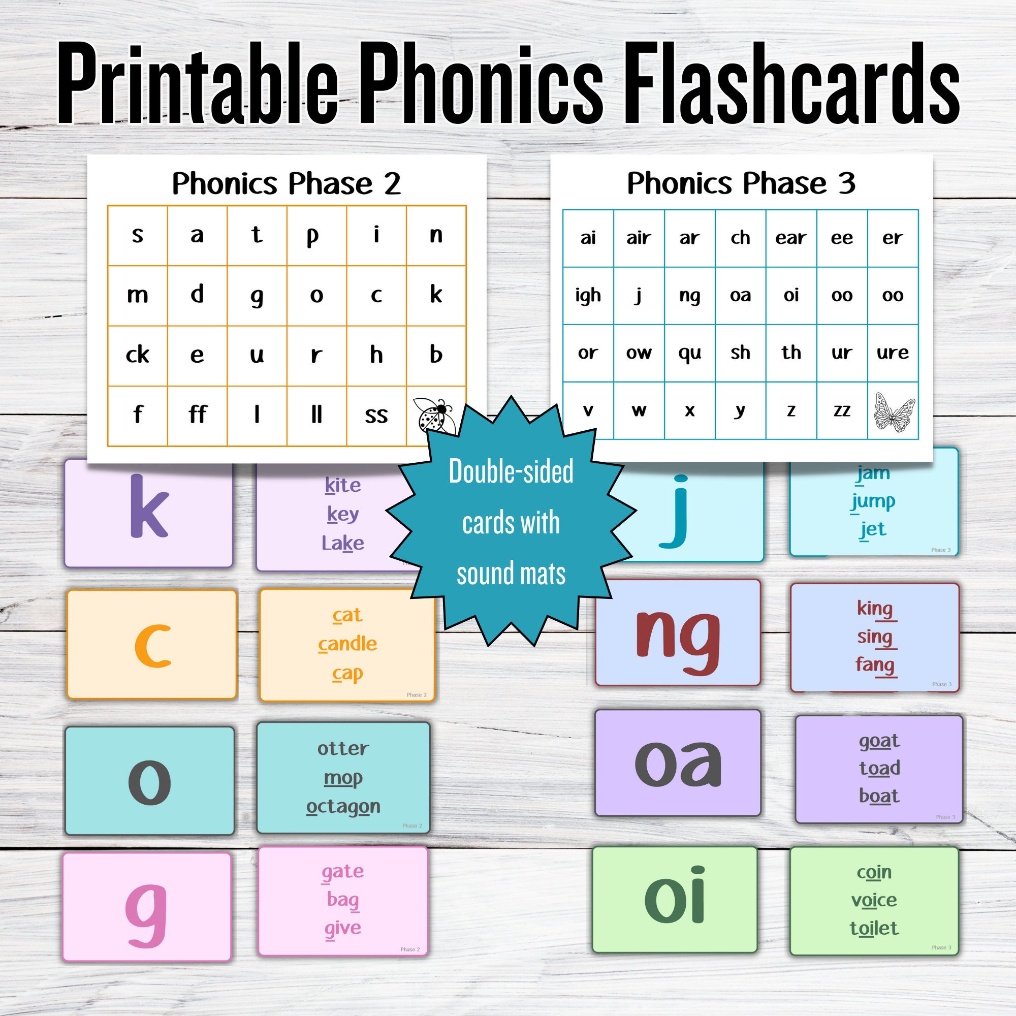 Printable Phonics Flashcards, Phase 2 and 3 Phonics Cards - Etsy