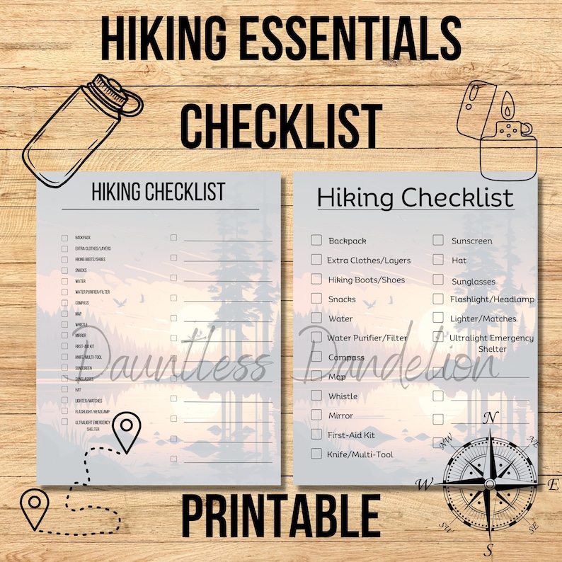 Hiking Checklist, Printable Checklist, Outdoor Safety Hiking List - Etsy