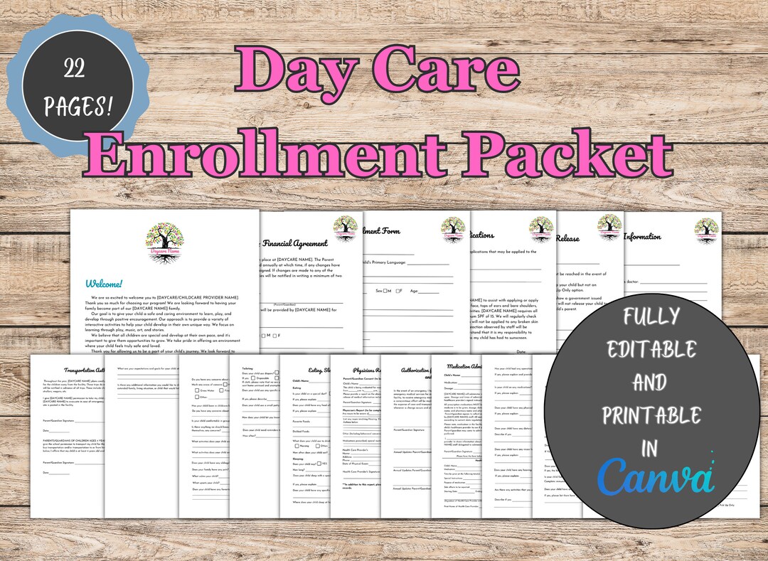 Daycare Enrollment Packet, Daycare Forms, Professional Child Care Forms ...