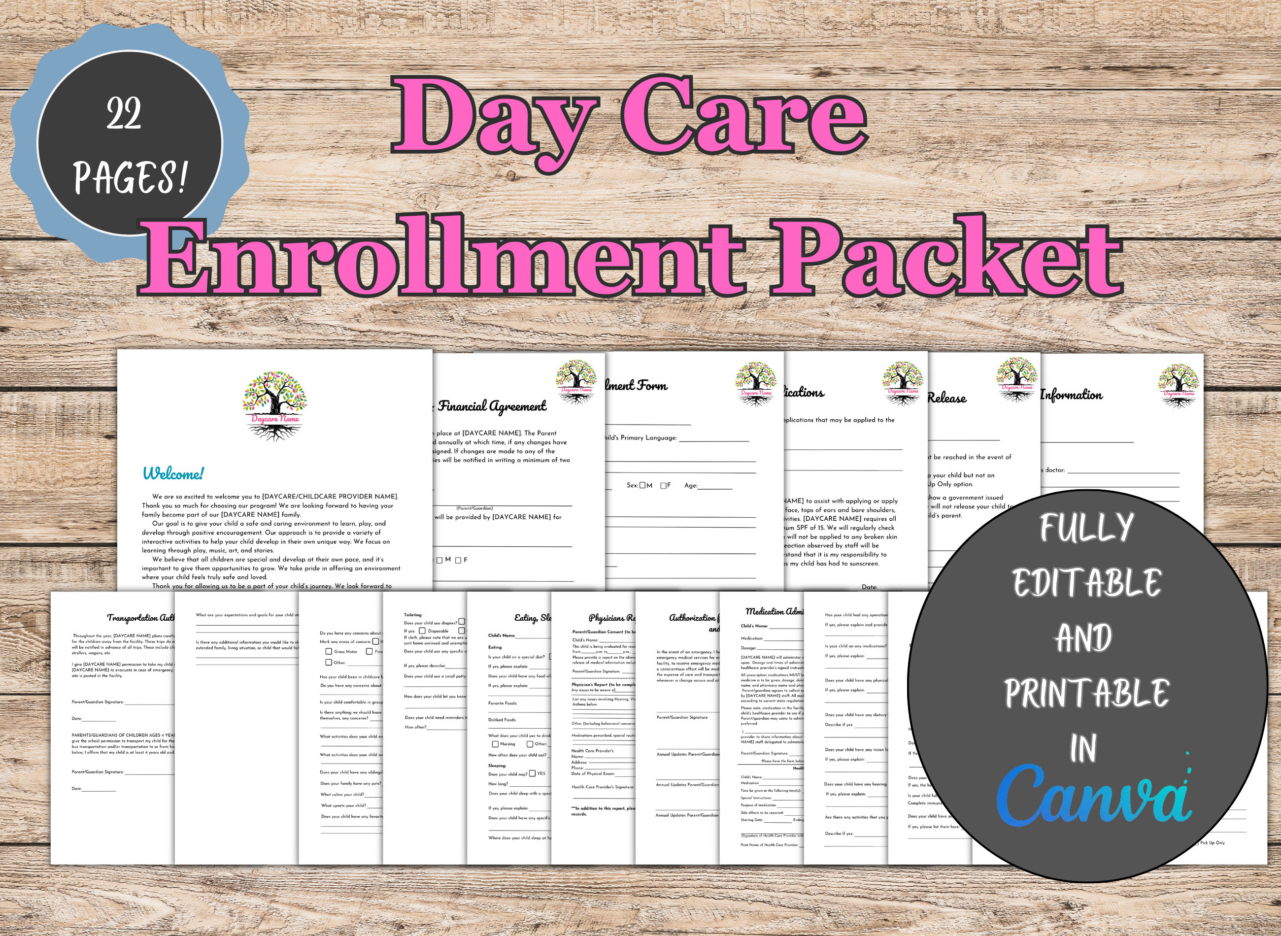 Daycare Enrollment Packet, Daycare Forms, Professional Child Care Forms ...