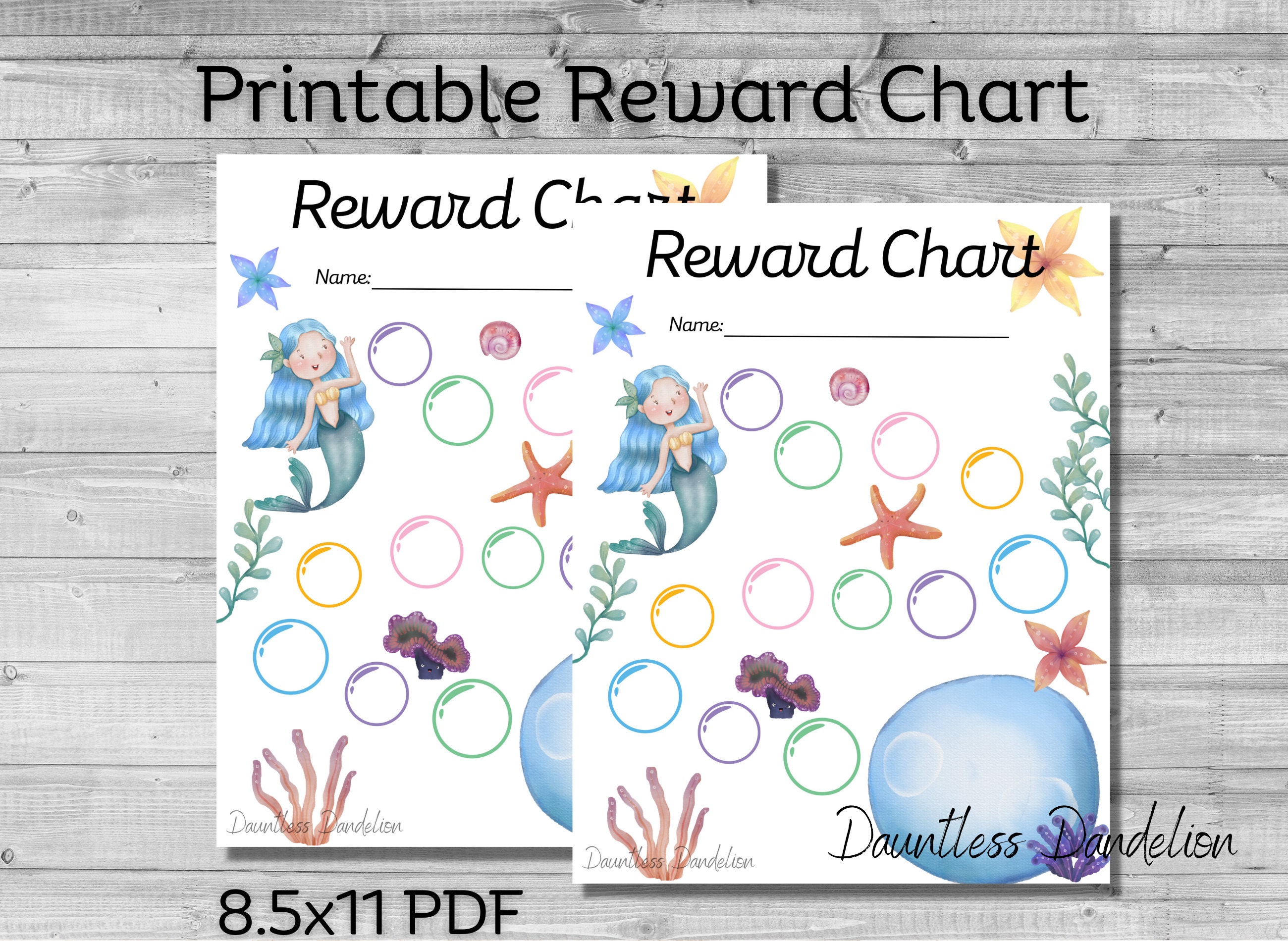 Girls Reward Chart, Mermaid Reward Chart Printable, Bubble Reward Chart ...