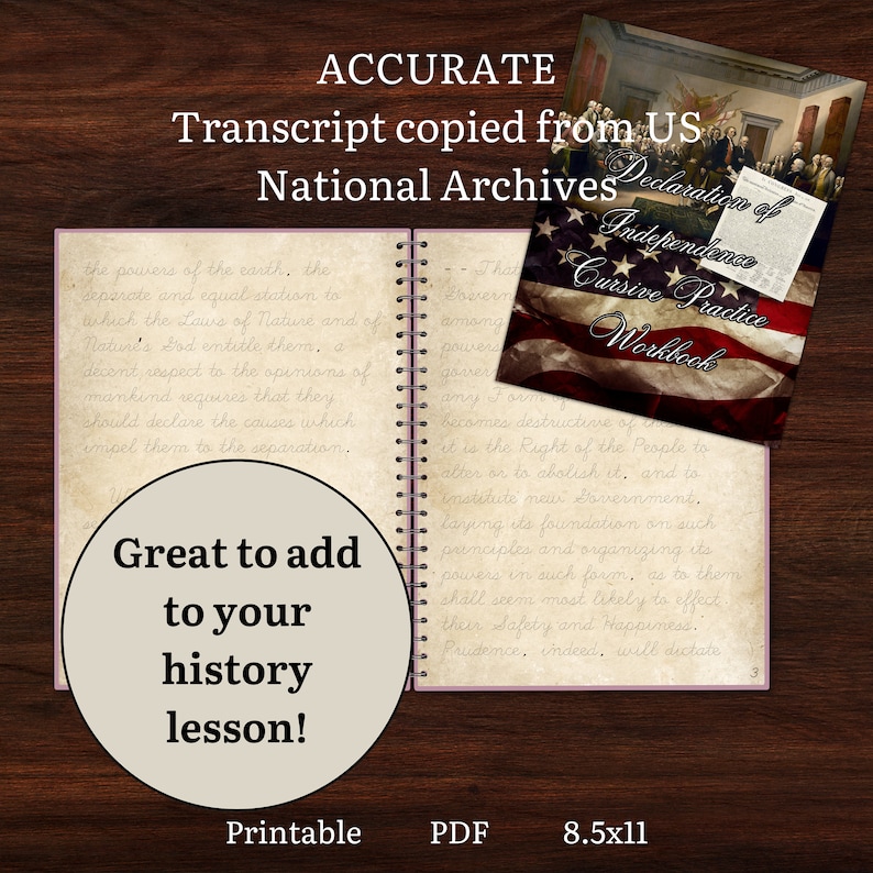 Cursive Writing Practice Workbook With the Declaration of Independence ...
