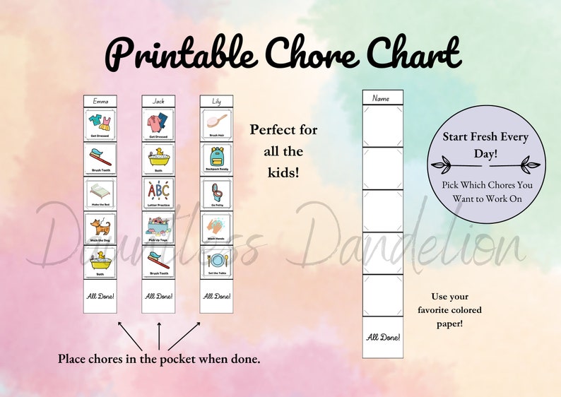 Printable Kid's Chore Chart, Children's Chore Chart for Busy Families ...