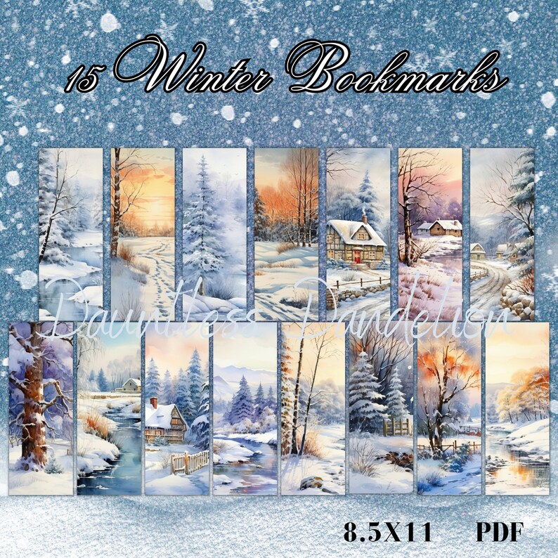 Winter Bookmarks, Holiday Winter Landscape Printable Bookmarks - Etsy