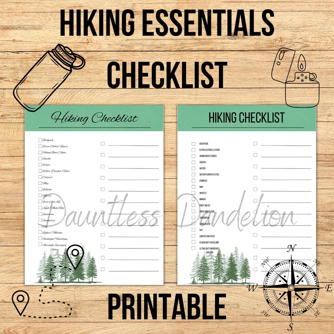 Hiking Checklist, Printable Checklist, Outdoor Safety Hiking List - Etsy