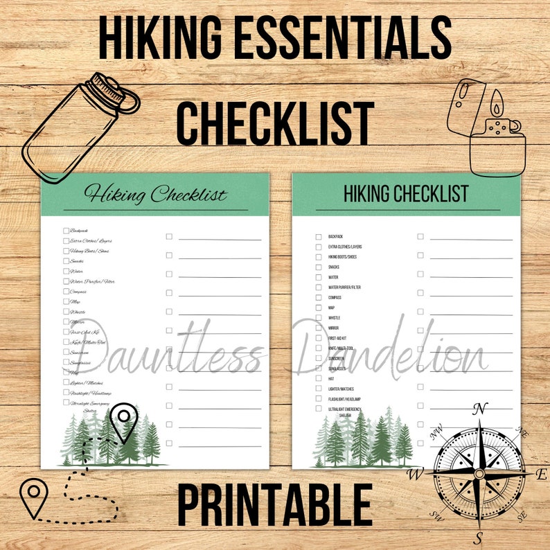 Hiking Checklist, Printable Checklist, Outdoor Safety Hiking List - Etsy
