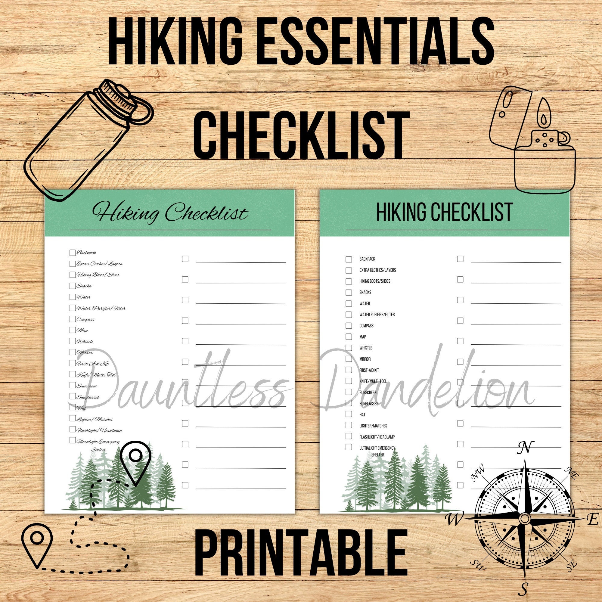 Hiking Checklist, Printable Checklist, Outdoor Safety Hiking List - Etsy