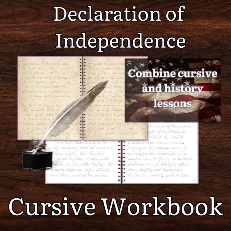 Cursive Writing Practice Workbook With the Declaration of Independence ...