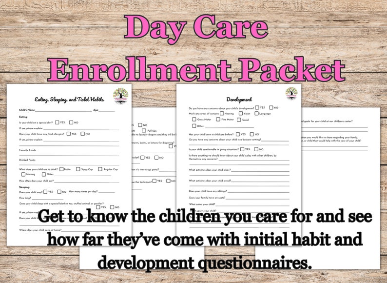 Daycare Enrollment Packet, Daycare Forms, Professional Child Care Forms ...