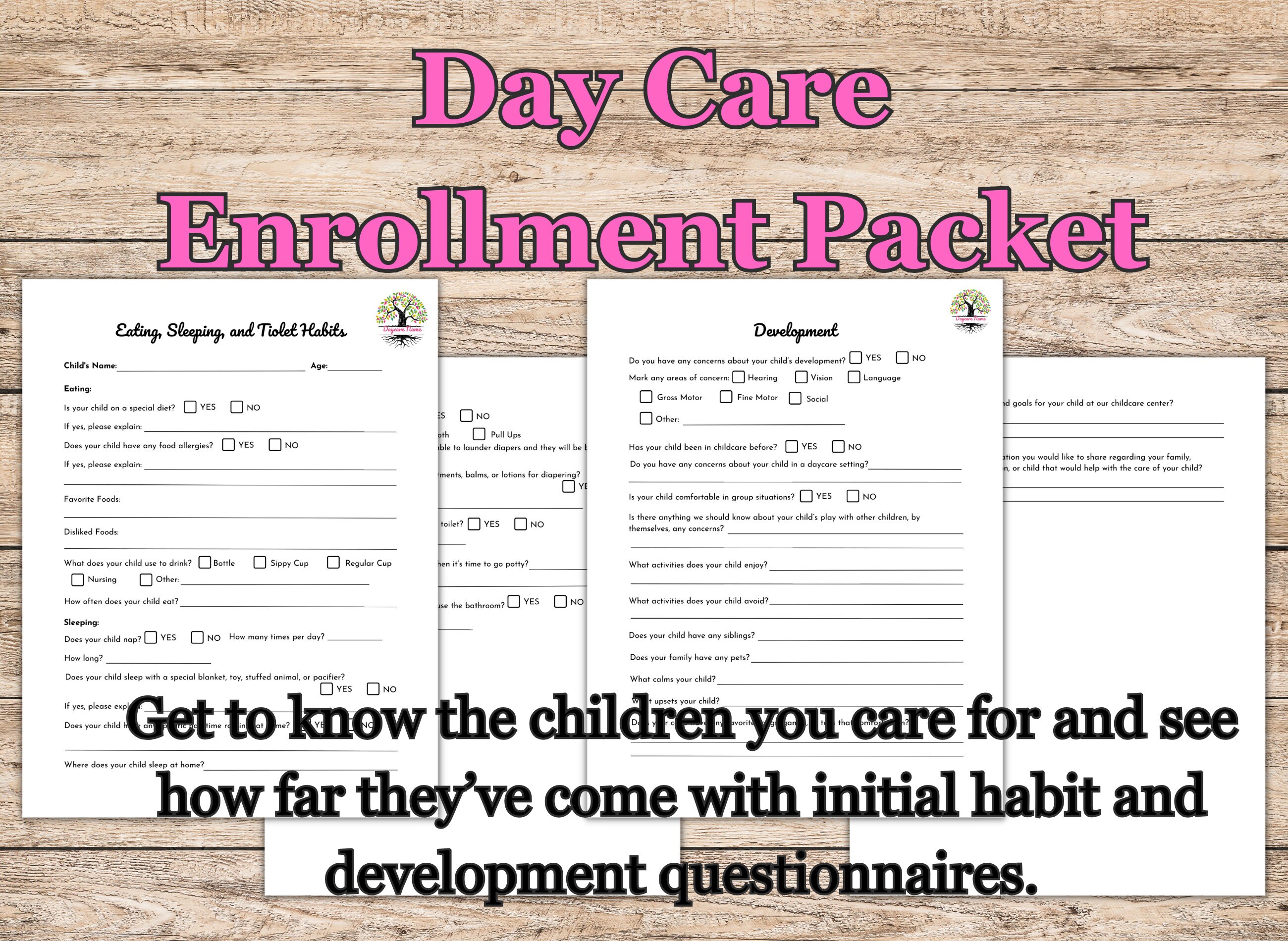 Daycare Enrollment Packet, Daycare Forms, Professional Child Care Forms ...
