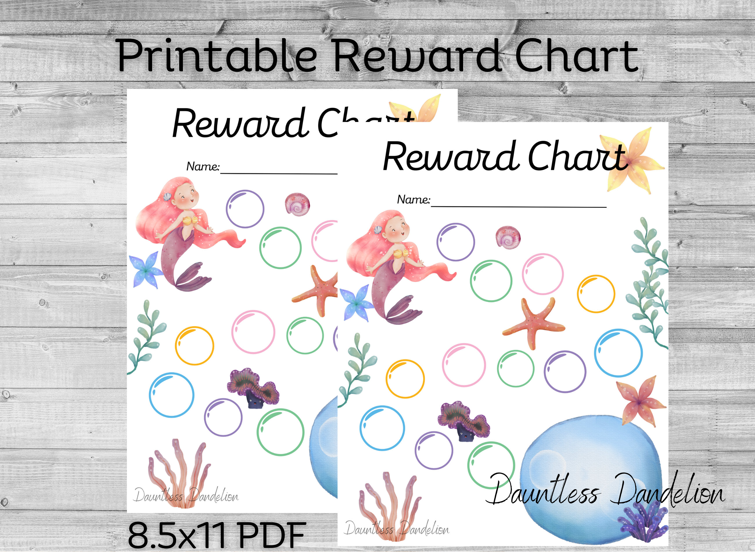 Kids Reward Chart, Mermaid Reward Chart, Printable Reward Chart for ...