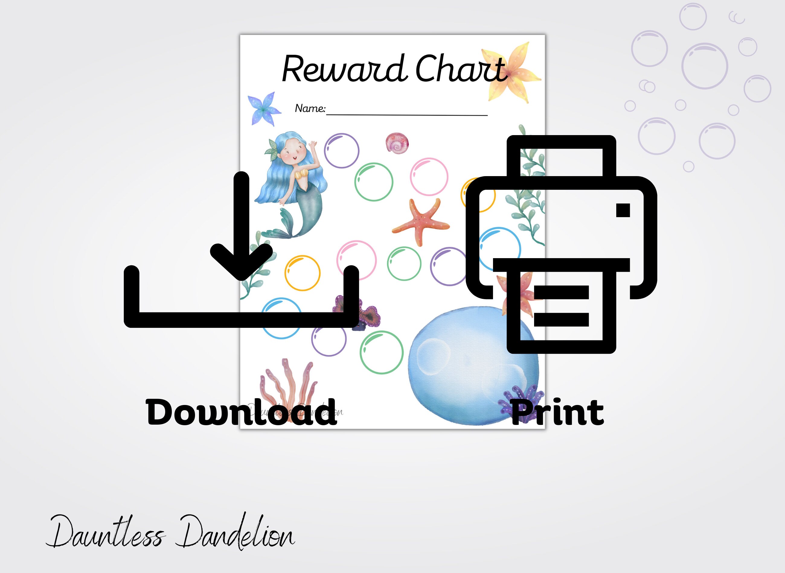 Girls Reward Chart, Mermaid Reward Chart Printable, Bubble Reward Chart ...