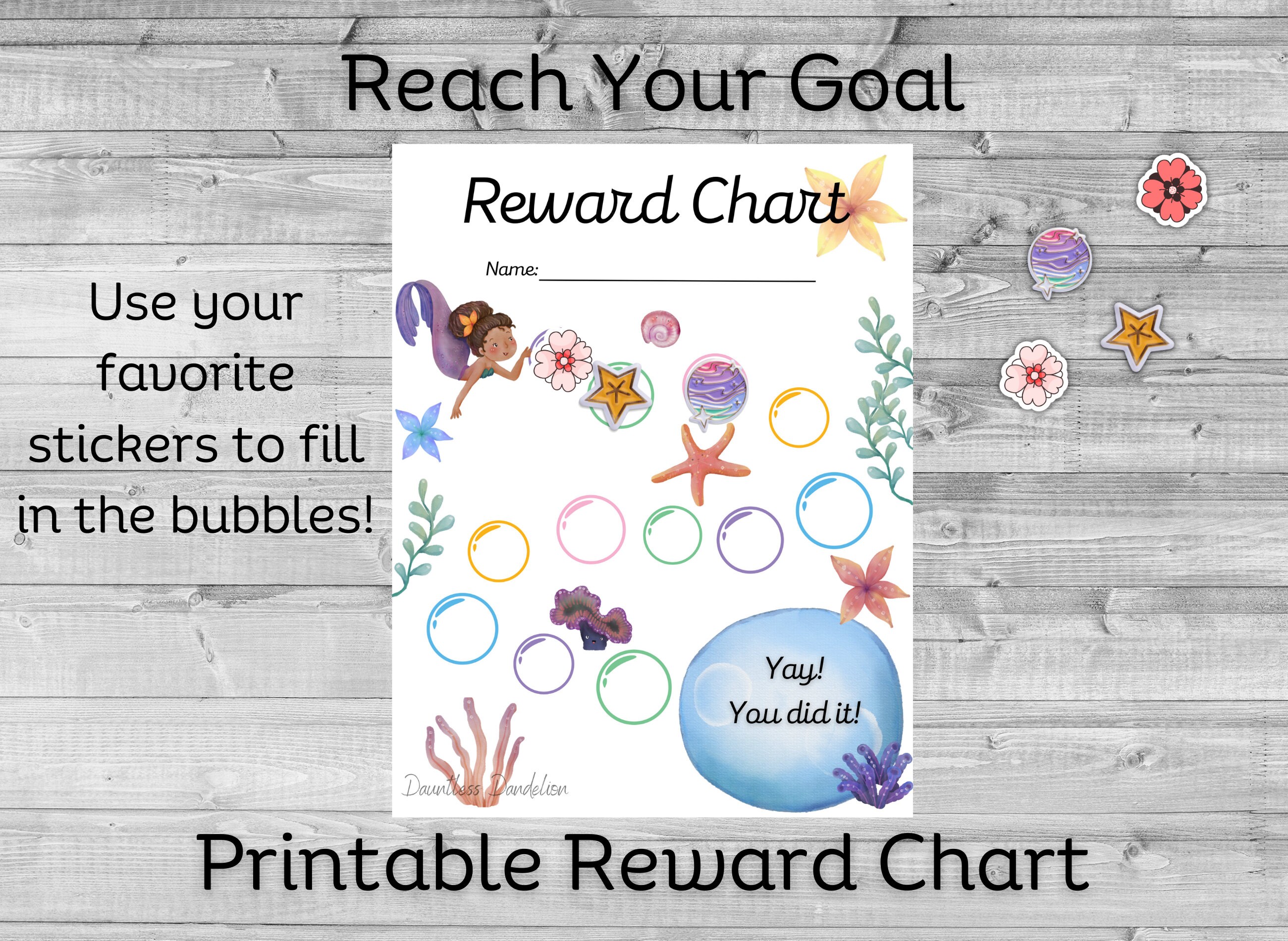 Mermaid Reward Chart, Underwater Bubble Reward Chart, Responsibility ...