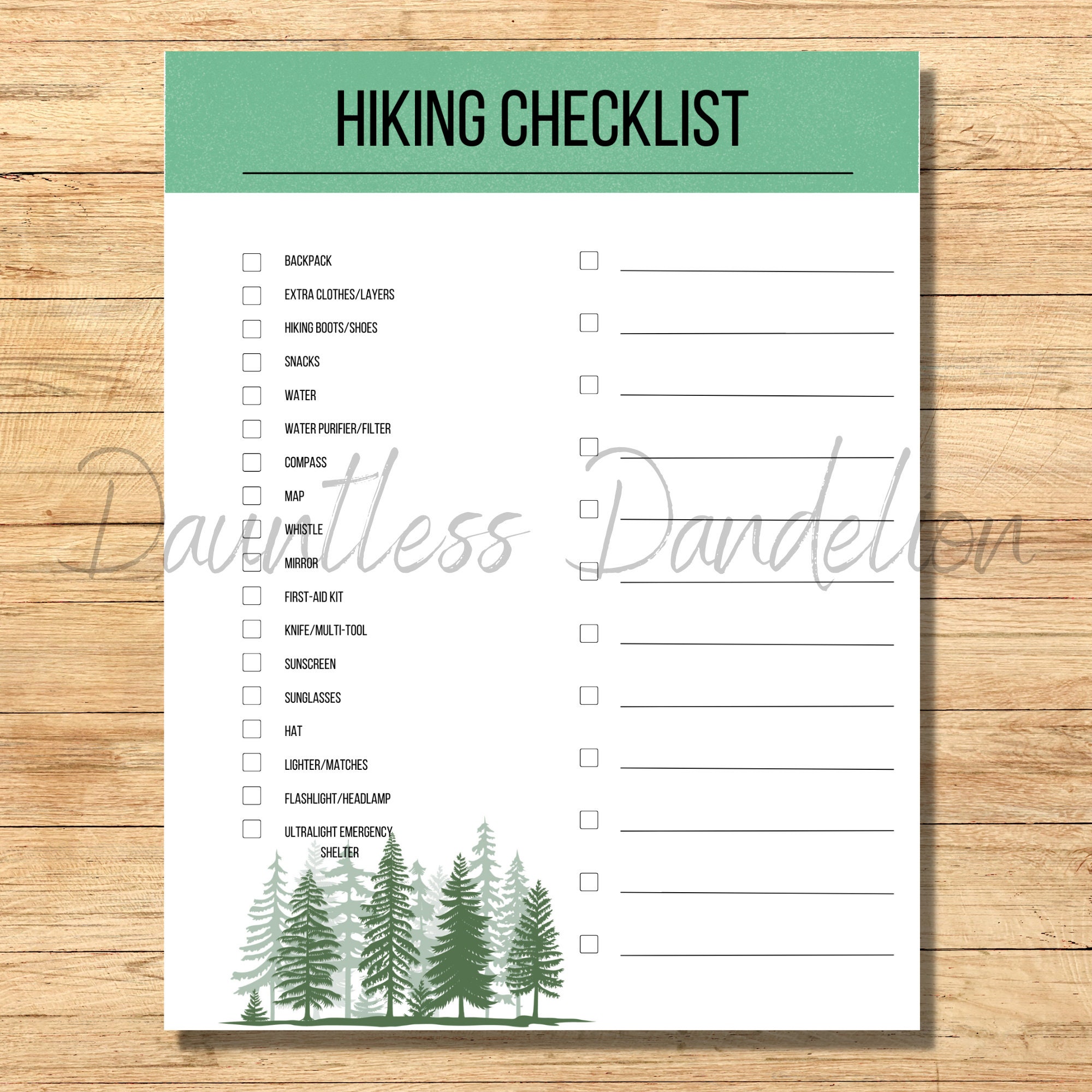 Hiking Checklist, Printable Checklist, Outdoor Safety Hiking List - Etsy