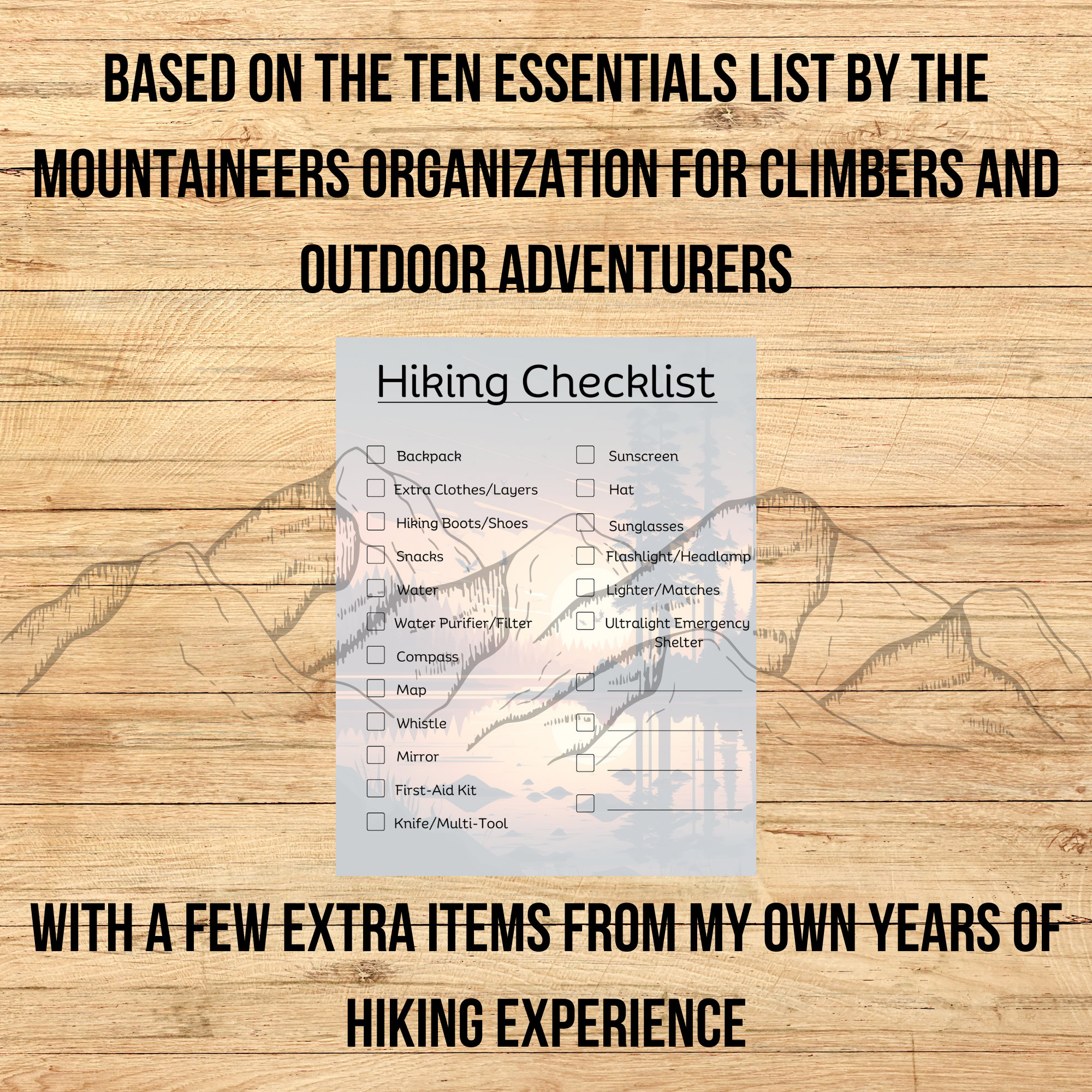 Hiking Checklist, Printable Checklist, Outdoor Safety Hiking List - Etsy