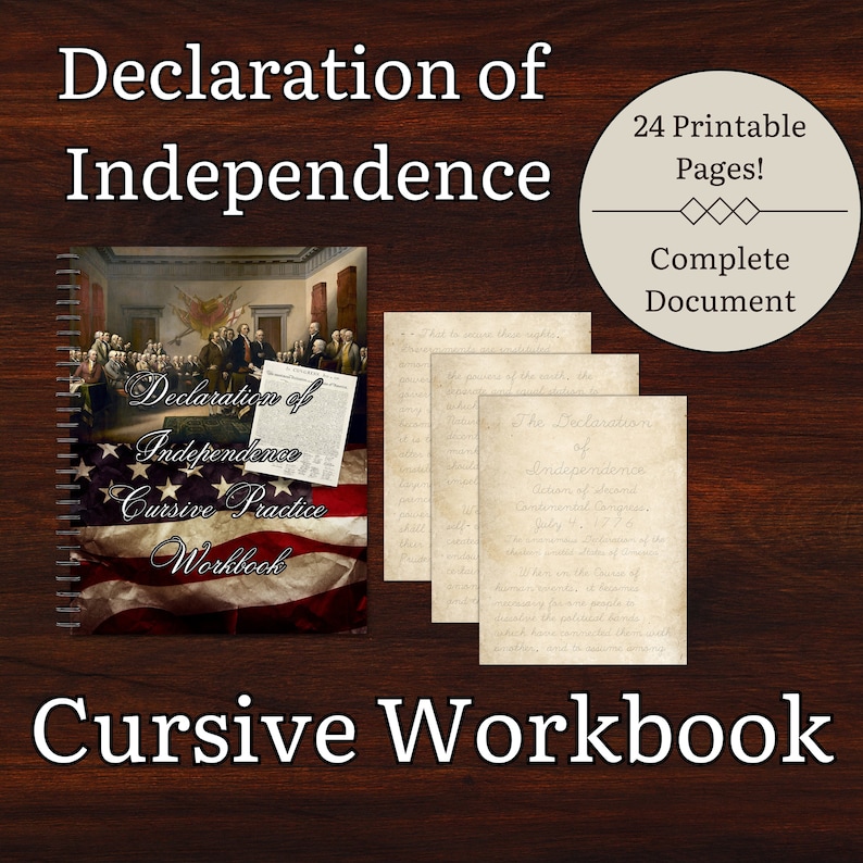 Cursive Writing Practice Workbook With the Declaration of Independence ...