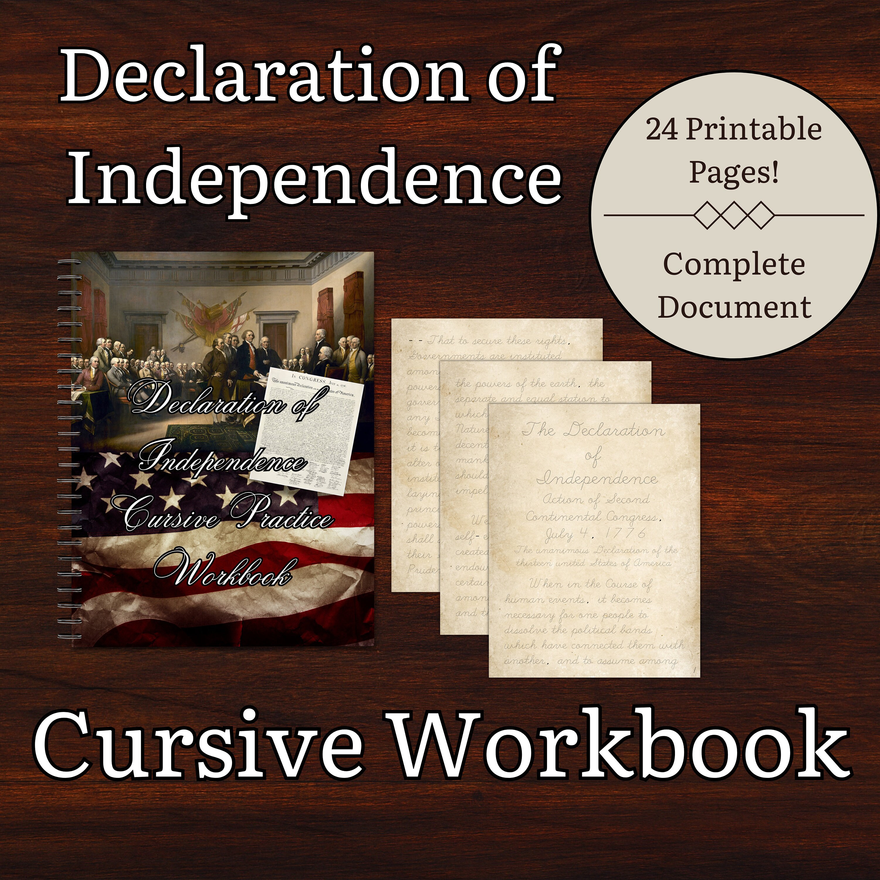 Cursive Writing Practice Workbook With the Declaration of Independence ...