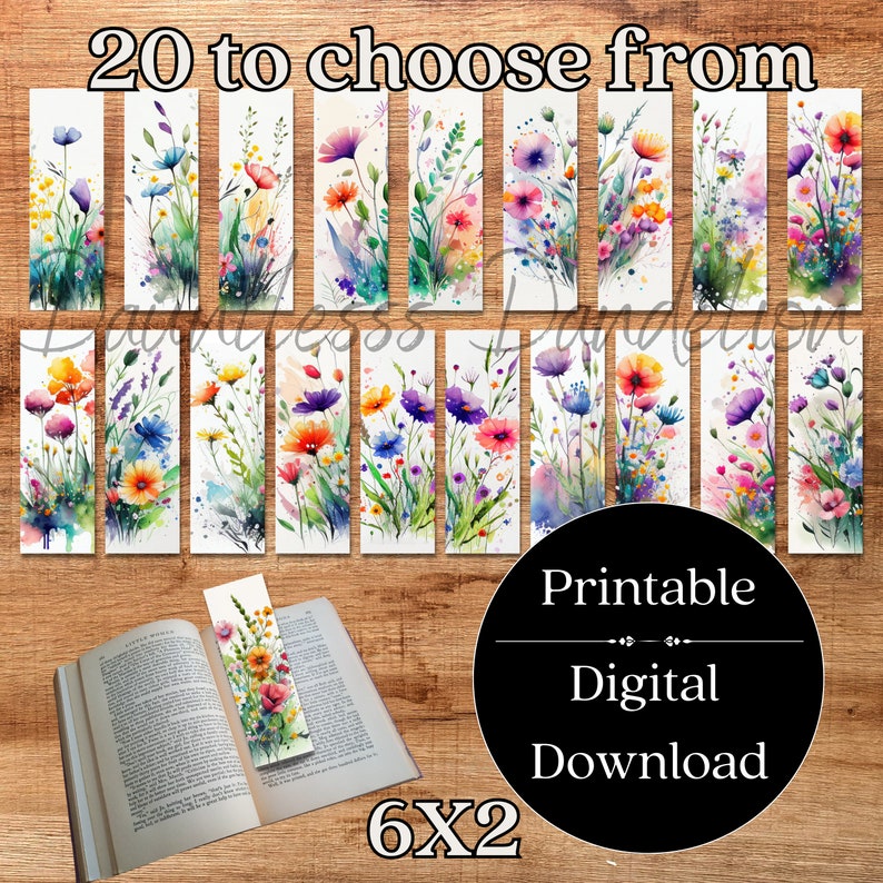 Flower Bookmarks, Spring Flowers, Watercolor Bookmarks, Printable ...