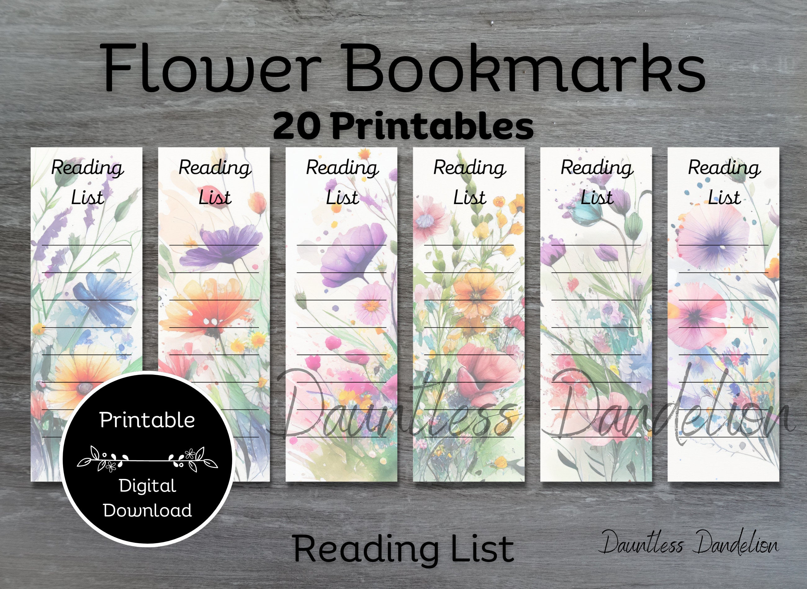 Flower Bookmarks, Printable Bookmarks, Bookmarks With Reading List, Set ...
