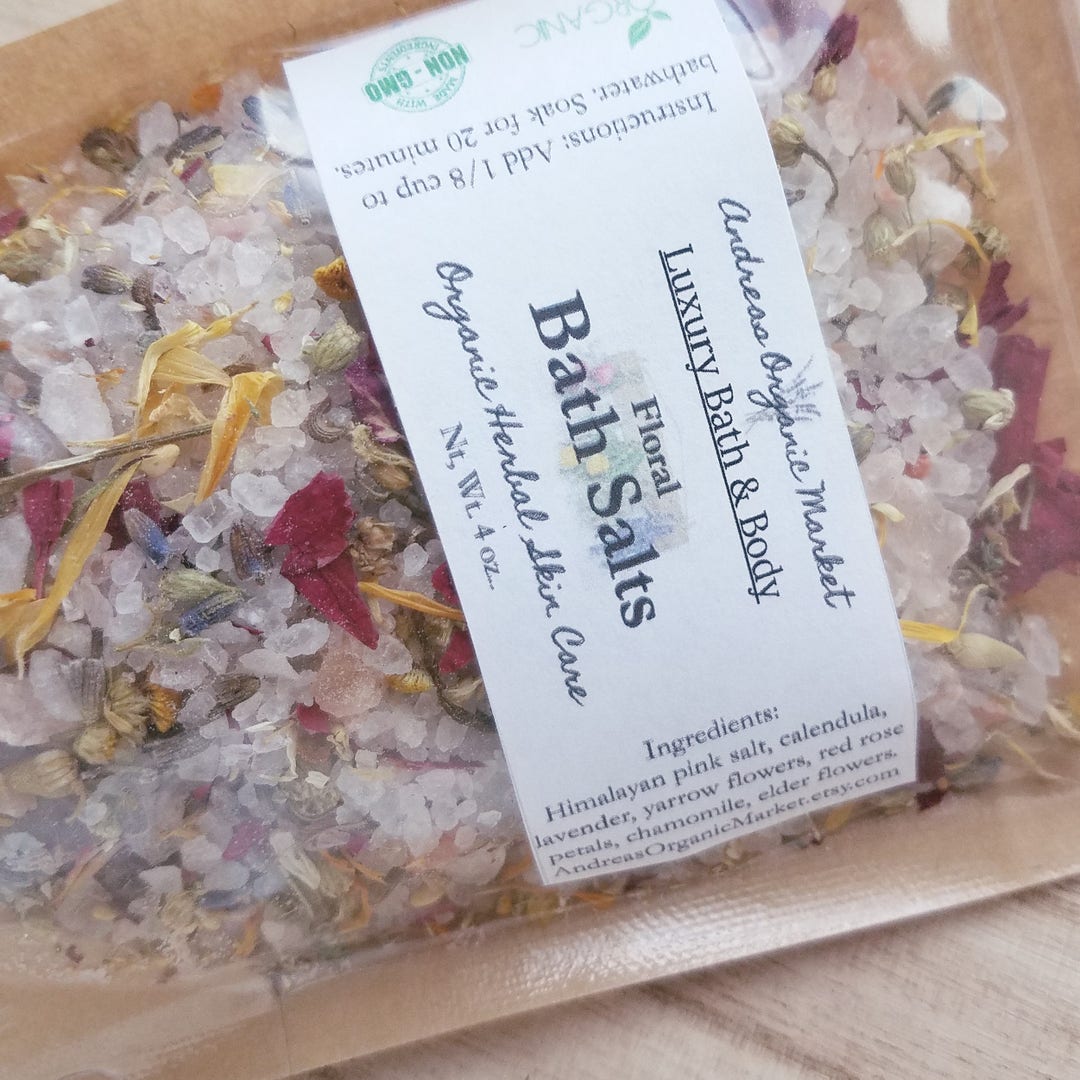 Organic Floral Bath Salts, Dried Flowers Bath Soak, Pink Soaking Salts ...