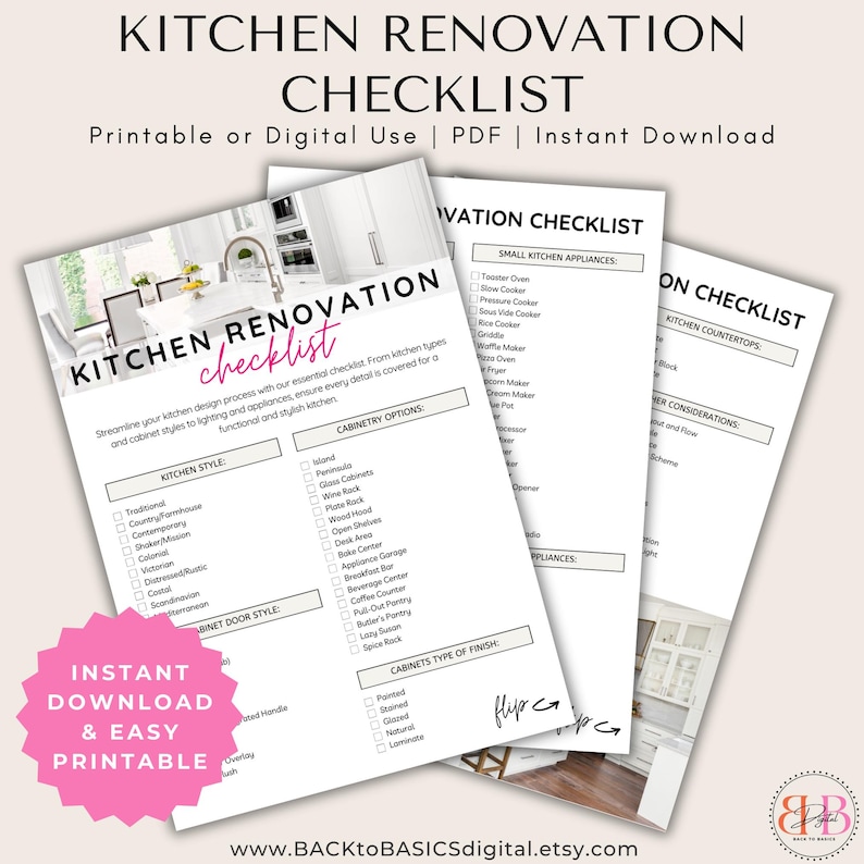 Easy Printable Kitchen Renovation Checklist | Print at Home Guide for ...