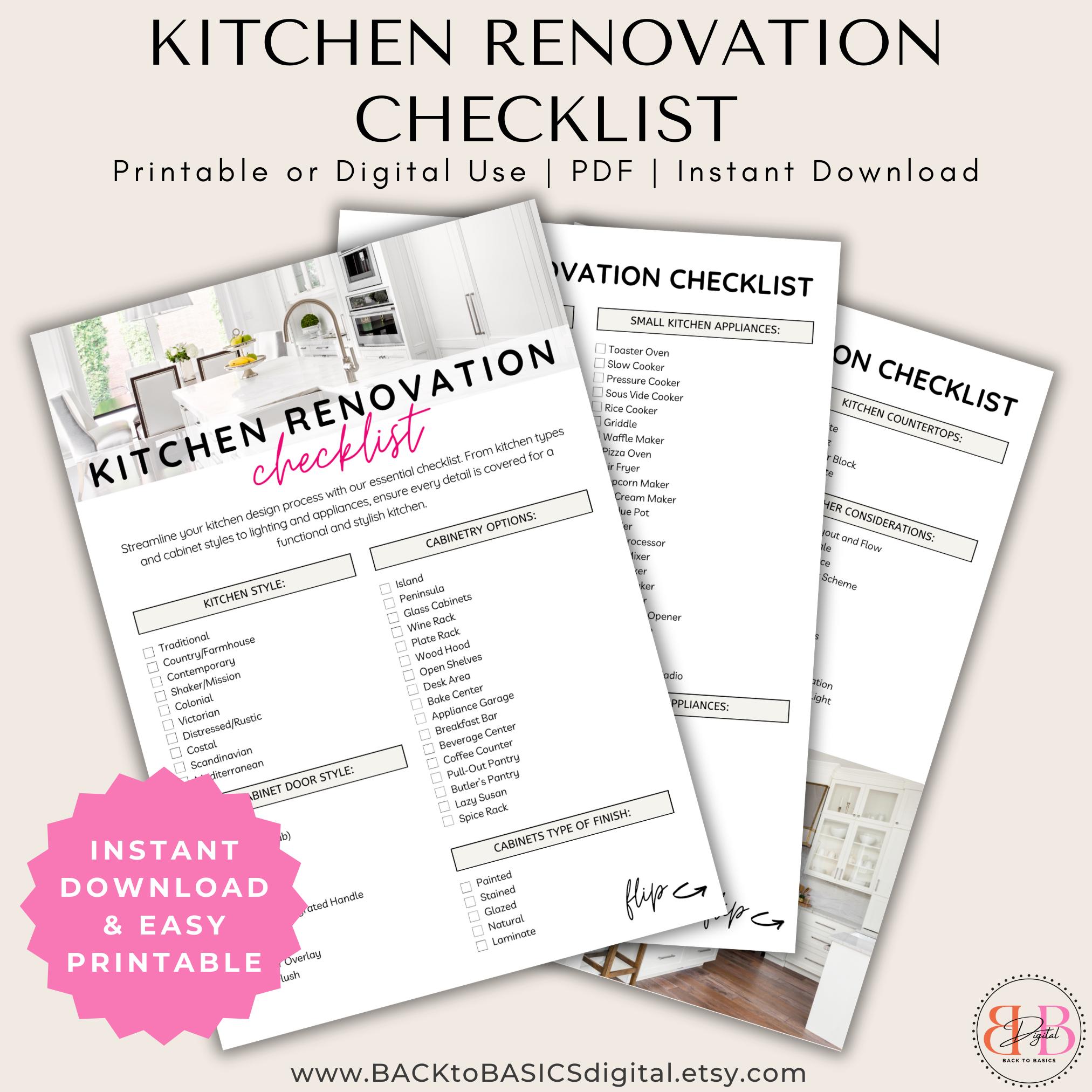 Easy Printable Kitchen Renovation Checklist | Print at Home Guide for ...
