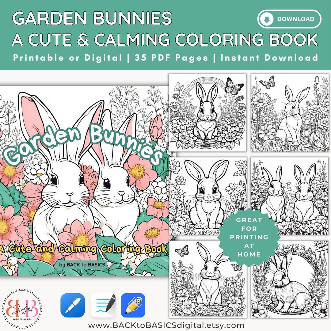Garden Bunnies Coloring Book | 35 Adorable Bunny and Flower Designs ...
