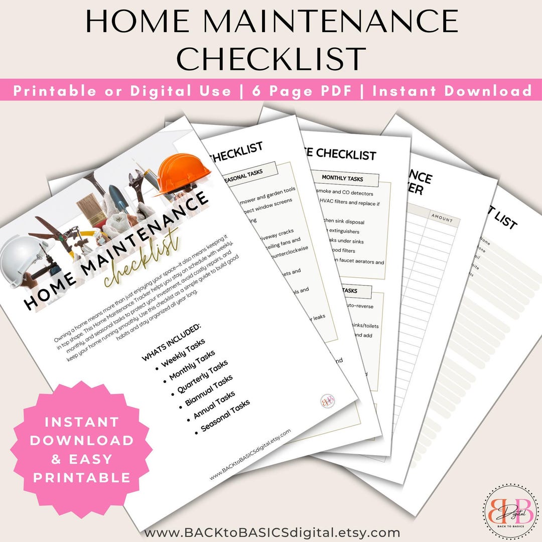 Home Maintenance Checklist Printable, Weekly, Monthly, Seasonal Tasks ...