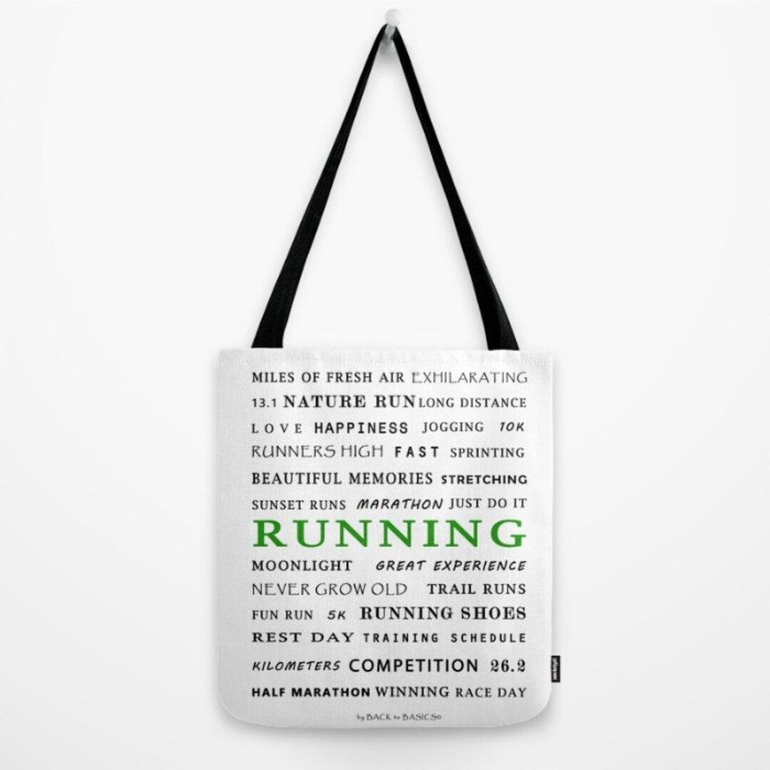 Running Tote Bag Typography Black Green Jogging Running - Etsy
