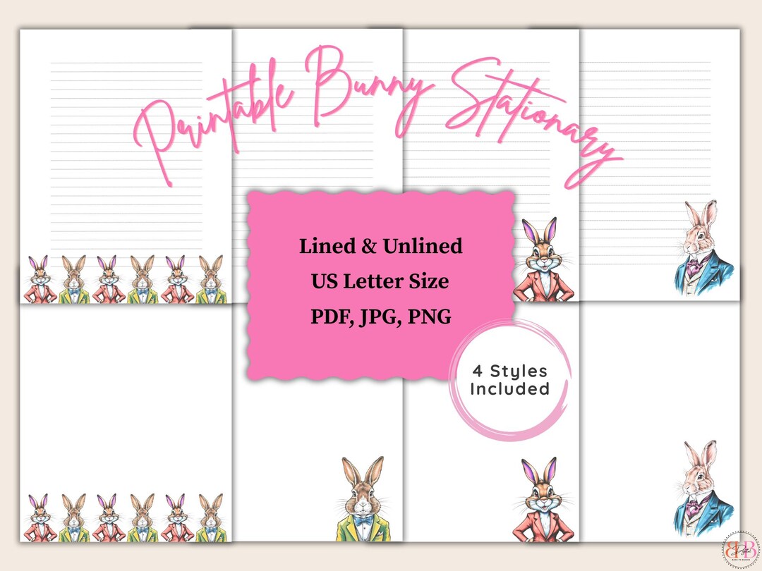 Printable Bunny Stationery Set | Cute Rabbit Writing Paper | Printable ...