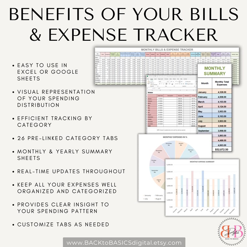 Easy to Use Bills and Expense Tracker, Finances Spreadsheet, Excel or ...