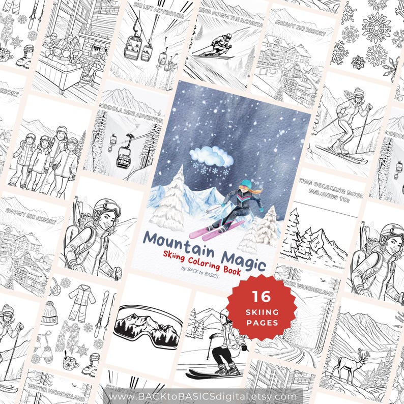 Mountain Magic Skiing Coloring Book, 16 Printable Winter Designs ...