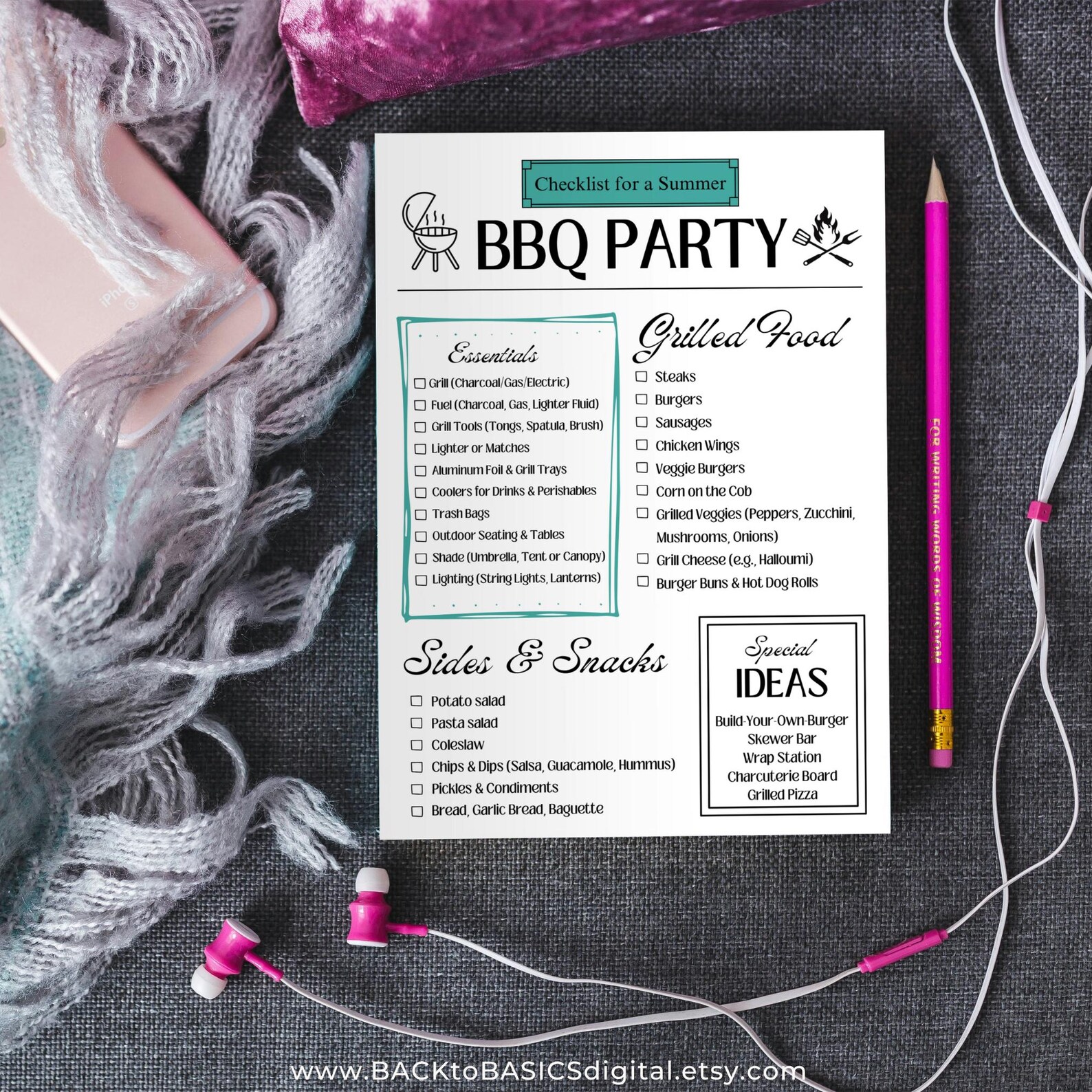 BBQ Grill Party Checklist - Printable 2 Page BBQ Planner, Summer ...