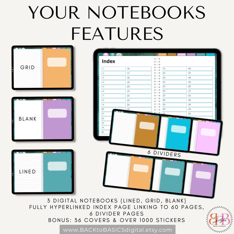 Digital Student Notebooks, Back to School, 60+ Pages, Subject Dividers ...