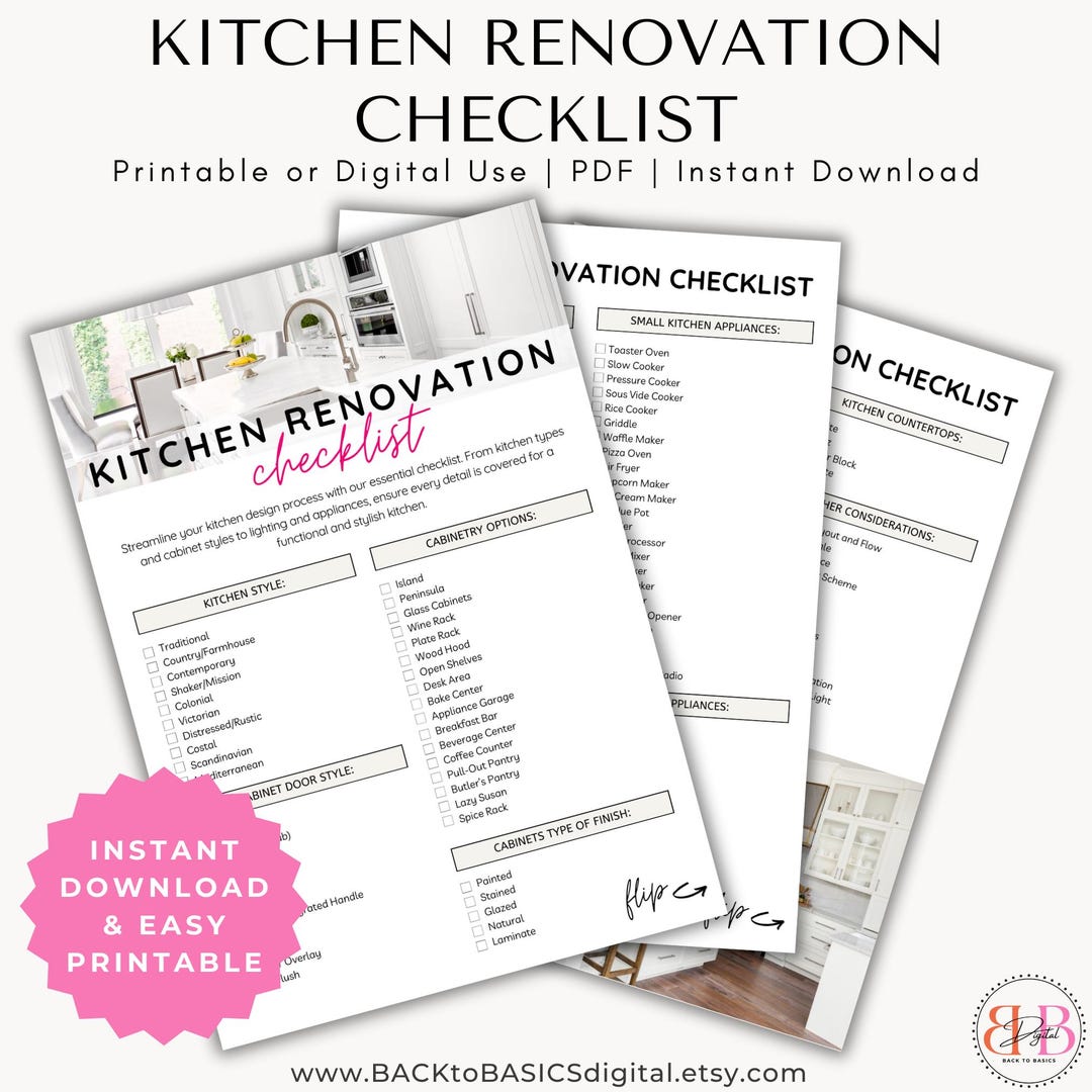 Kitchen Renovation Checklist Printable Guide for Your Remodel Instant ...