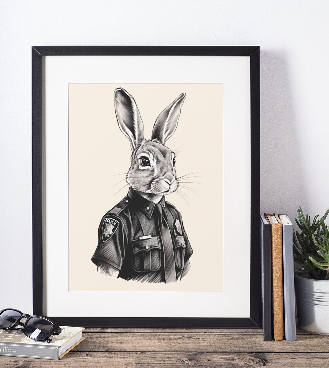 Police Bunny Digital Print – Cute Rabbit Wall Art, Kids Room Decor ...