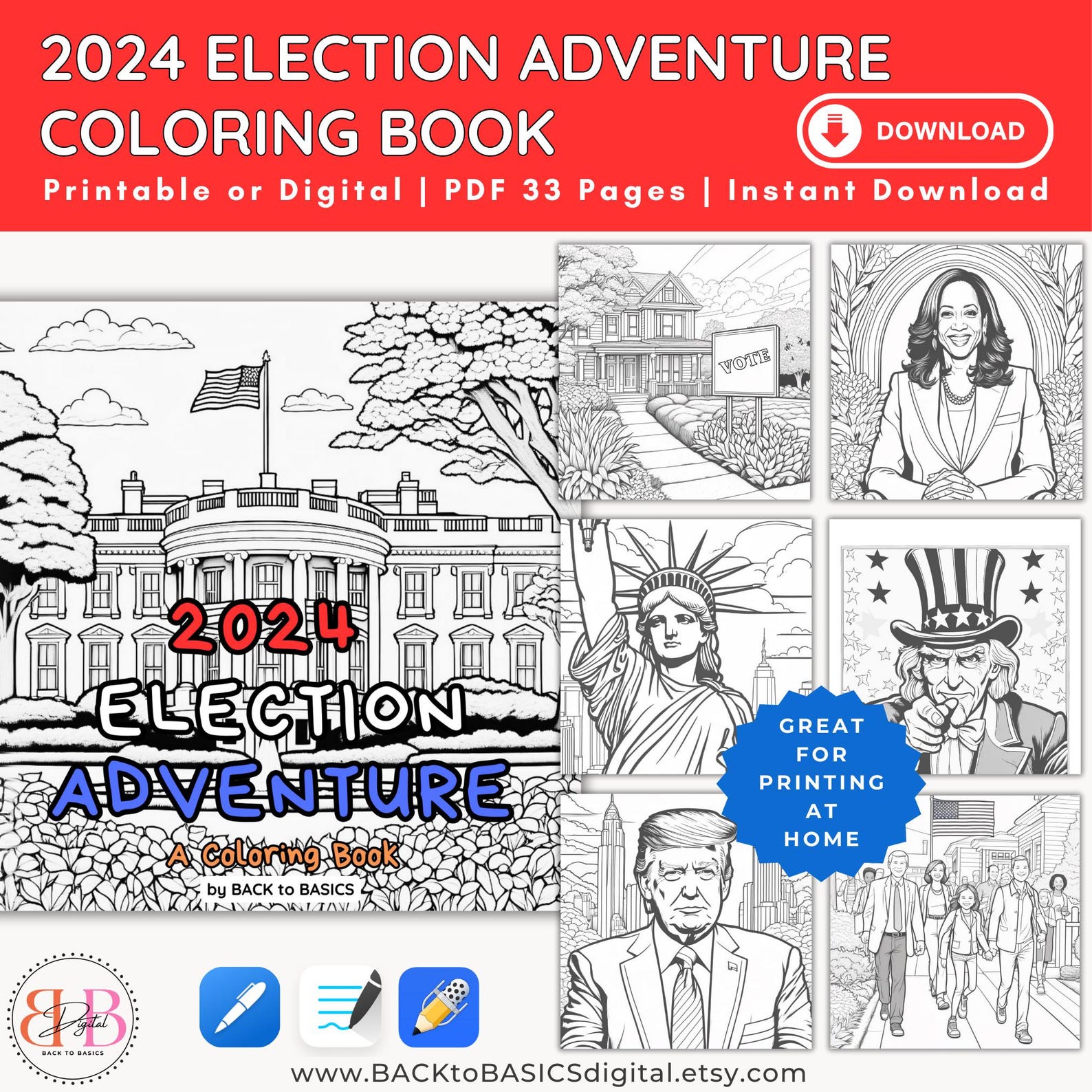Election Adventure Coloring Book | Printable Relaxing and Fun Activity ...