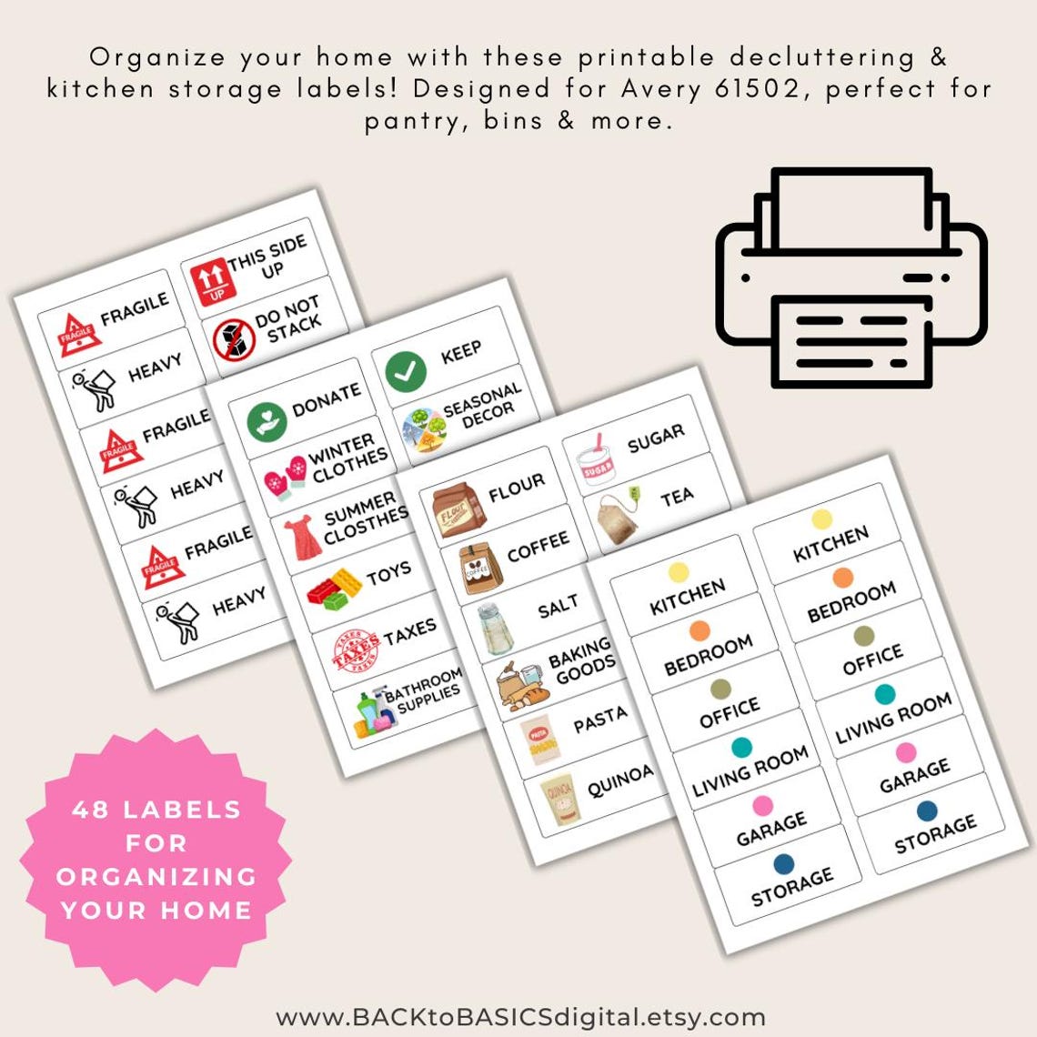 Printable Decluttering Label Set | Kitchen Storage | 4 Pages 48 Home ...