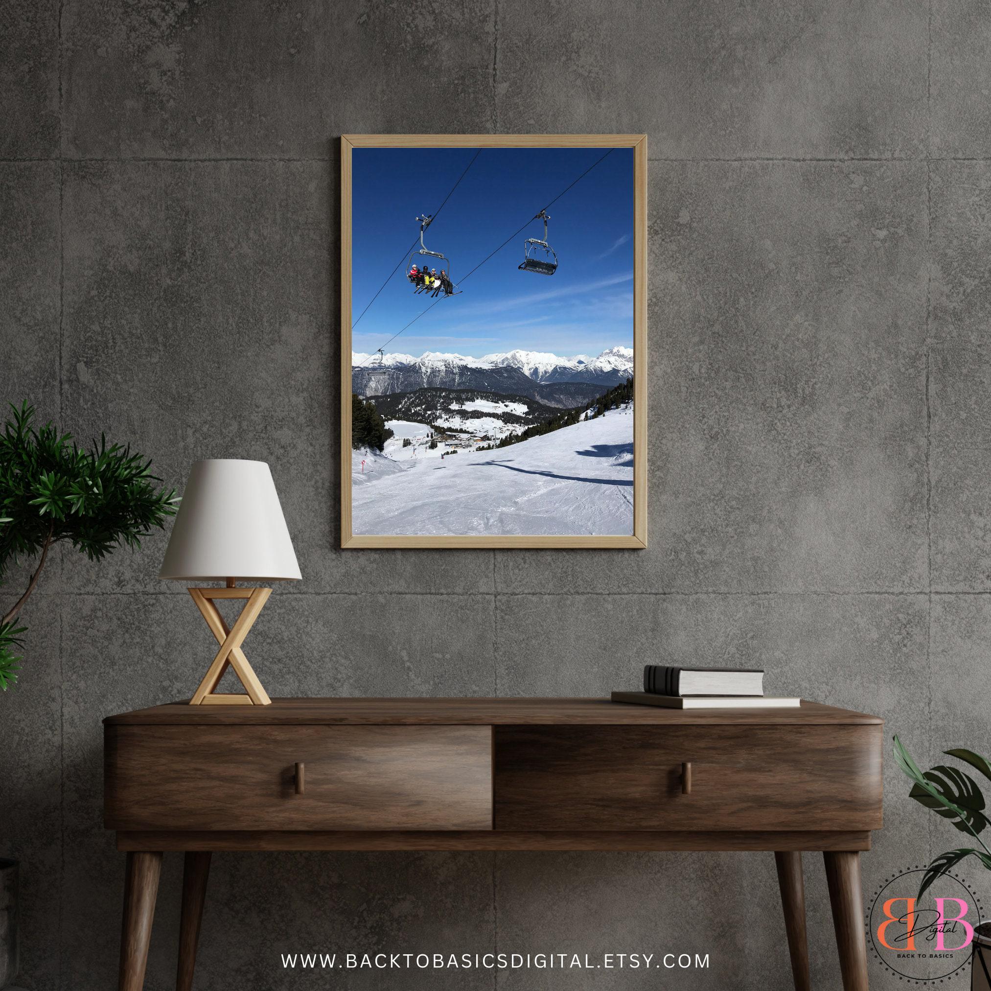 Printable Ski Lift Art Print - Digital Download, Winter Landscape Wall ...