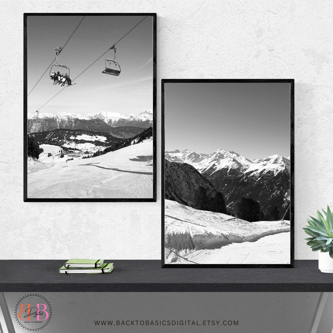 Printable Set of 2 Art Prints, Digital Download, Skiing Wall Art, Chair ...