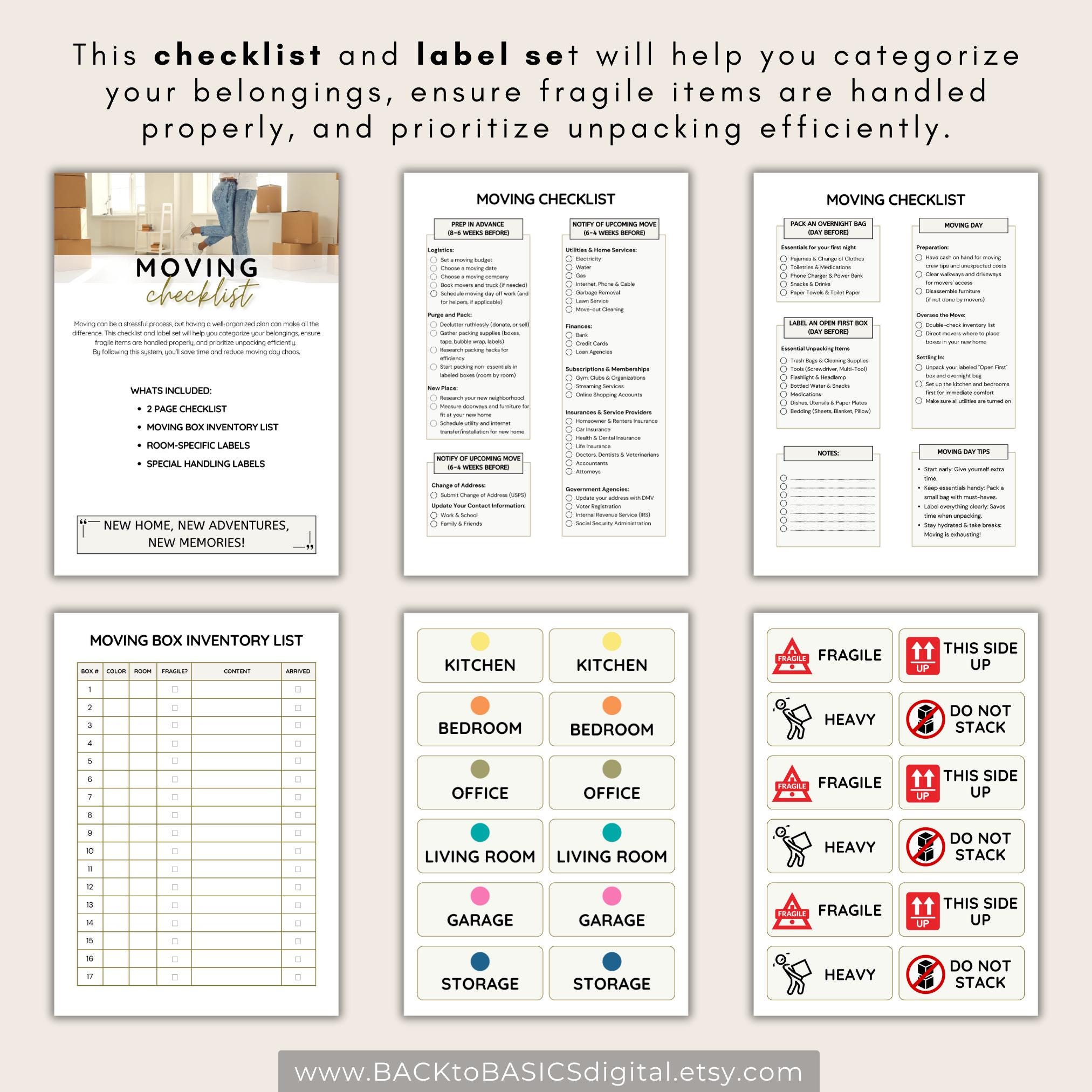 Printable Moving Checklist | Easy Move Organizer | Instant Download ...